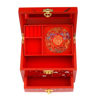 古风梳妆盒实木质结婚推光漆器