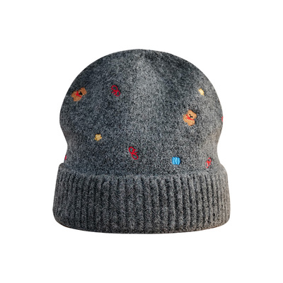 毛线帽子小熊刺绣韩版秋冬季