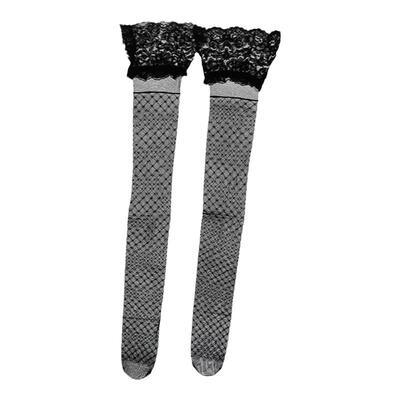 高筒格纹蕾丝丝袜硅胶防掉