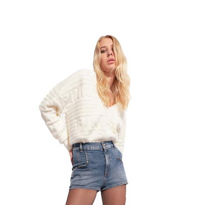 PINKO女士通勤休闲LOGO压花V领套头宽松针织衫上衣101581A117