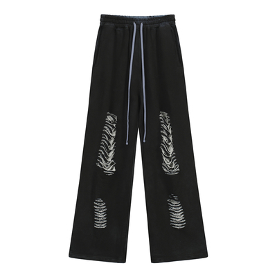 AC风格做旧刀割破洞阔腿休闲卫裤