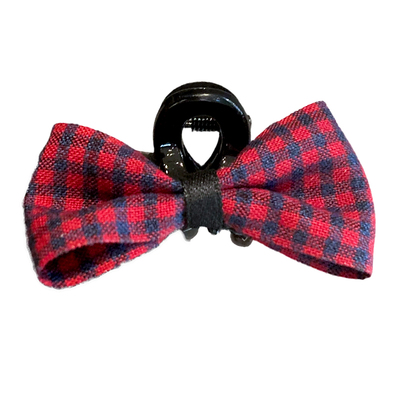 韩国红蓝撞色格纹蝴蝶结AB面水钻小号抓夹发夹可爱气质公主头发饰