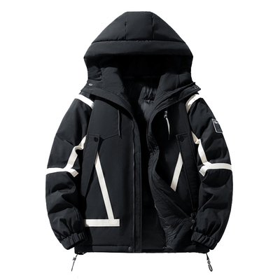 猫人短款加厚羽绒服镶拼款