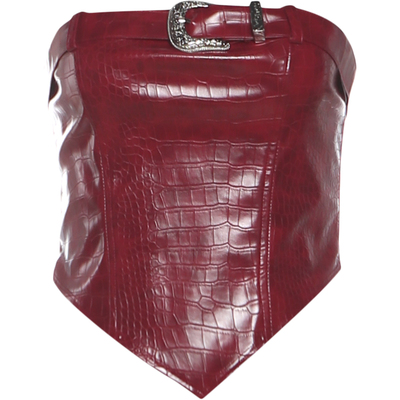 仿鳄鱼皮抹胸铆钉针扣短裤套装女