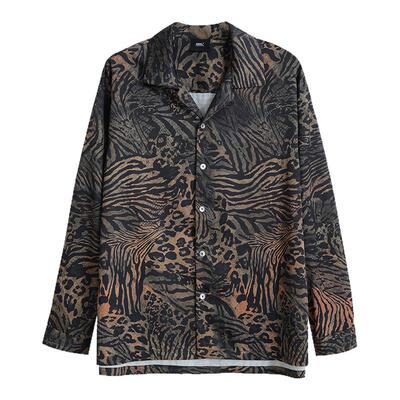 复古咖色豹纹长袖衬衫男女