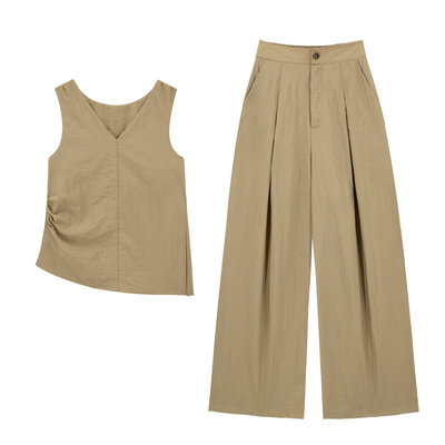 MISAZ冰感高腰长裤V领套装