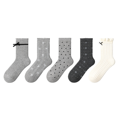派米芭蕾风灰色袜子女秋冬中筒袜