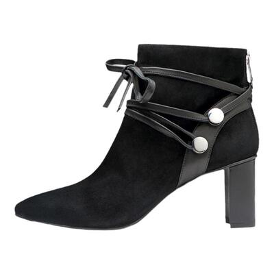 WHATFOR短靴尖头粗高跟时装靴