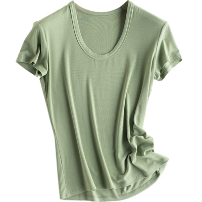 U领短袖薄款螺纹面膜T女ins潮