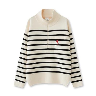 LILY绵羊毛撞色拉链女装针织衫