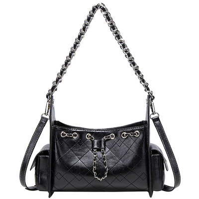 女时髦菱格链条包单肩斜挎包腋下