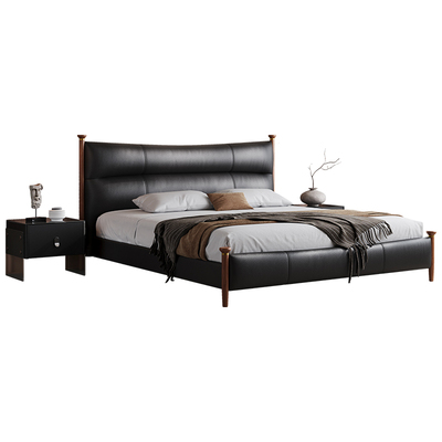 蓝色理想真皮床中古风1米8主卧双人床法式复古软包床高端大气婚床