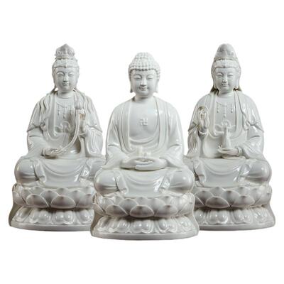 戴玉堂陶瓷摆件坐莲西方三圣神像阿弥陀佛观音大势至菩萨佛像家用