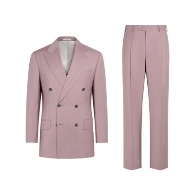 奥莱SUITSUPPLY紫色羊毛混纺双排扣男士西装套装