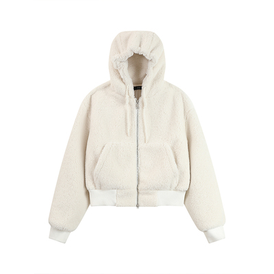 AXIA 毛绒感连帽羊羔毛卫衣外套女秋冬设计感小众加厚毛毛上衣