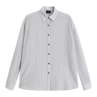 皱感天丝肌理条清凉廓形大衬衫