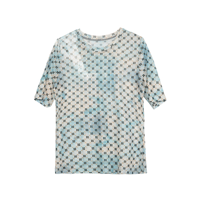 谜底薄款网纱T恤短袖女2025夏新款复古百搭圆领高弹上衣256MT6259