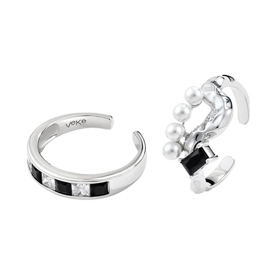 VEKE黑白画映系列棋盘格戒指