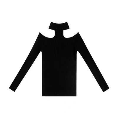 春装新款显瘦法式性感挂脖露肩红色长袖T恤女辣妹风时髦两穿上衣