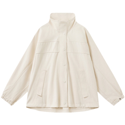 播休闲宽松工装风立领短外套女秋季时髦上衣DDS4WD5222