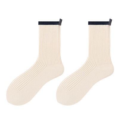 条纹袜子女中筒袜春夏季纯棉后跟布标ins潮韩版日系运动夏天长袜