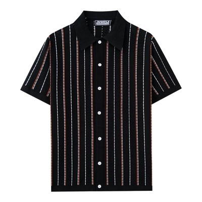 2026夏老钱风条纹撞色针织开衫polo衫男大码短袖上衣Men T-shirt