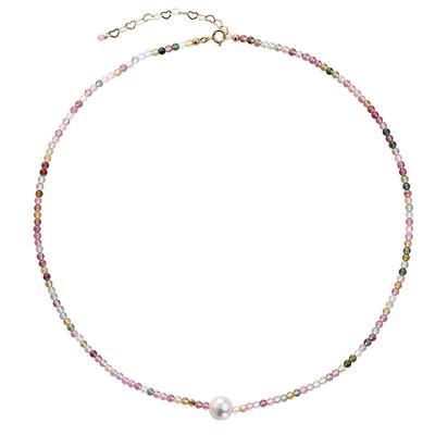 天然小碧玺施家珍珠项链女锁骨链