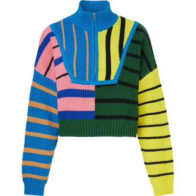 【折扣】STAUD 女秋冬彩色拼色条纹半拉链毛衣