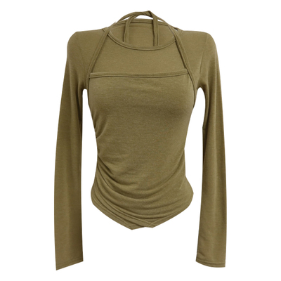 韩版气质挂脖吊带假两件长袖T恤