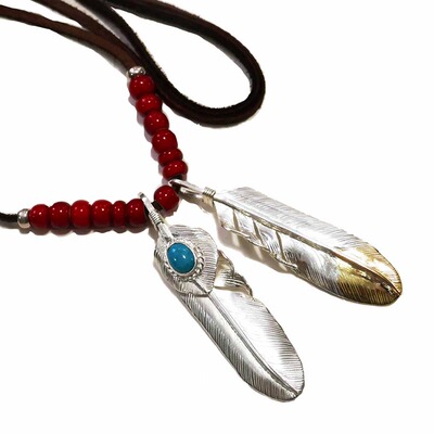 znative雕金高桥银松石羽毛吊坠