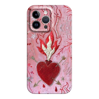 复古火焰心脏适用iphone17promax菲林手机壳苹果16华为p70nova7vivos30iqoo11软红米k80note14小米15一加13硬