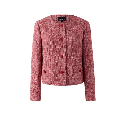 PRICH时尚小香风红色花纱肌理亮丝西装2026春季新款气质短外套女