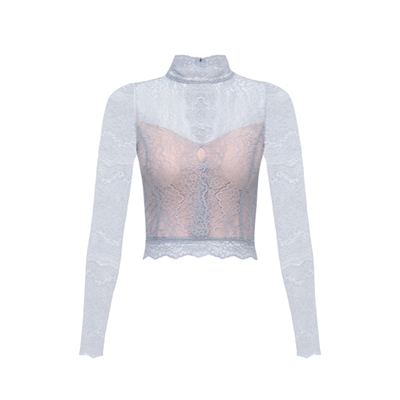 挂脖高领气质修身订制蕾丝上衣
