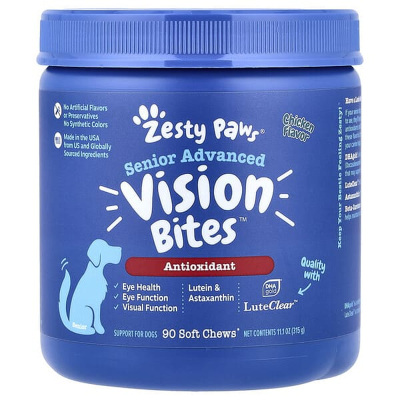 Zesty Paws,大龄犬专用高级视力支持零食，鸡肉味，90 片软咀嚼片