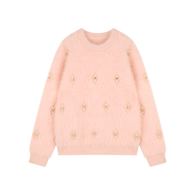 Amybaby女童水滴钉珠纯色毛衣
