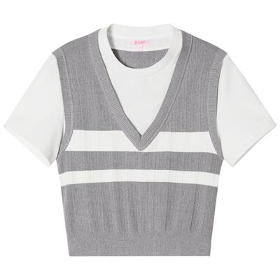 SALT.P可颜【董洁同款】学院风假两件针织短袖女夏季AC34206200