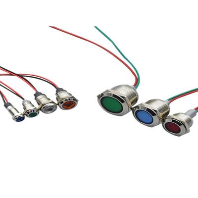 瑞沃尔带线LED金属信号指示灯6/8/10/12/16/19/22mm电源灯3v5v12v