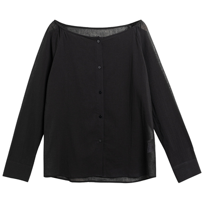 纯棉纯色砂洗一字肩衬衫