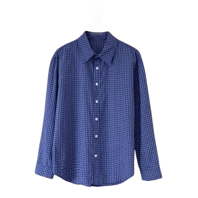 蓝色格纹衬衫通勤复古盐系叠穿