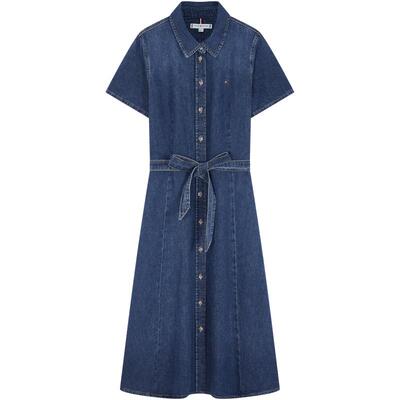 Tommy女纯棉收腰中长牛仔连衣裙