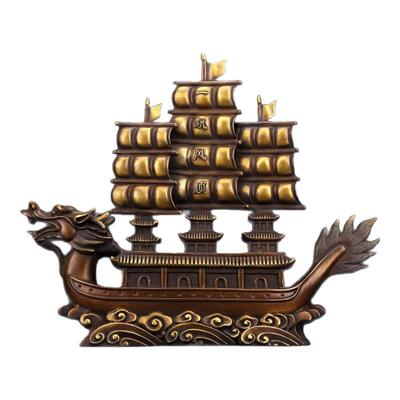 威弗列德 黄铜一帆风顺摆件龙舟办公室装饰品开业乔迁礼品摆设