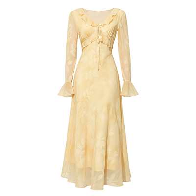 DPLAY法式荷叶边蝴蝶结连衣裙