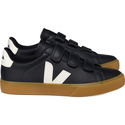 VEJA 女简约基础款V字印花黑色皮革魔术贴运动鞋