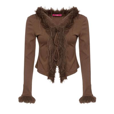 绑带开衫内搭长袖短款T恤