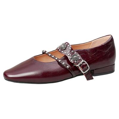 索菲娅法式复古风方头铆钉2026年春季新款玛丽珍鞋双扣带百搭女