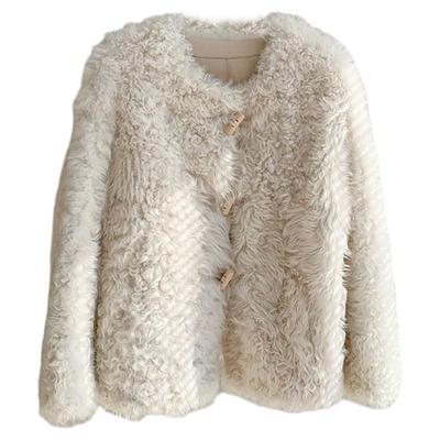 2025新牛角扣小香风羊羔毛皮草