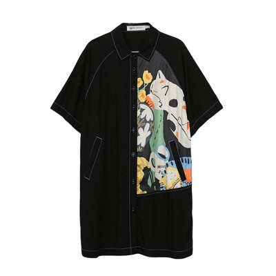 MOVEUP幻走2026夏季新款.FUN系列明亮印花口袋开衩中长款衬衫女