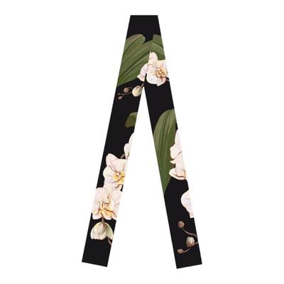 手绘窄丝巾复古油画蝴蝶兰花卉