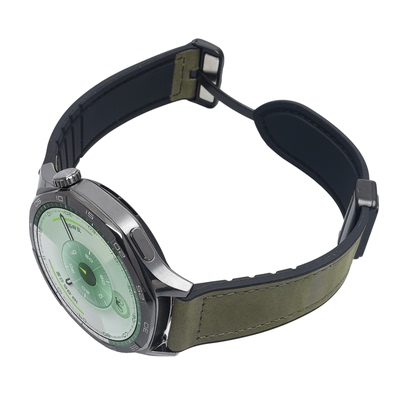 适用三星手表磁吸疯马纹皮手表带