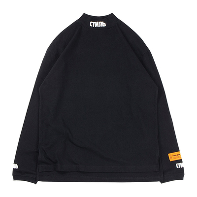 刺绣半高领长袖t恤男女同款黑色